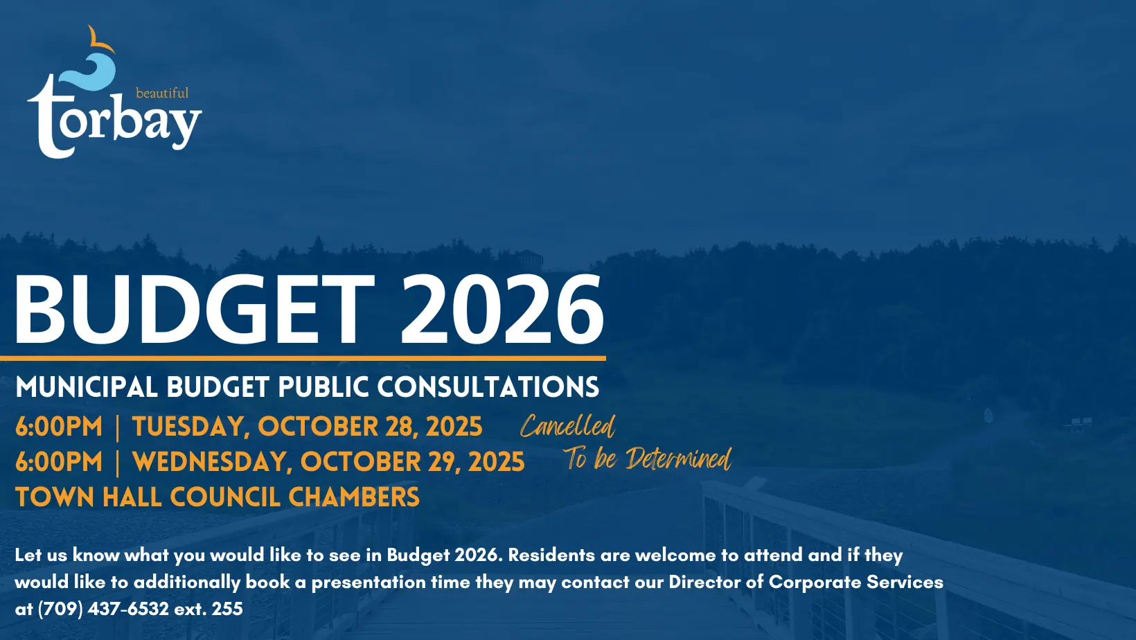 Public Notice | Budget Consultation Cancelled for October 28 | Town of ...