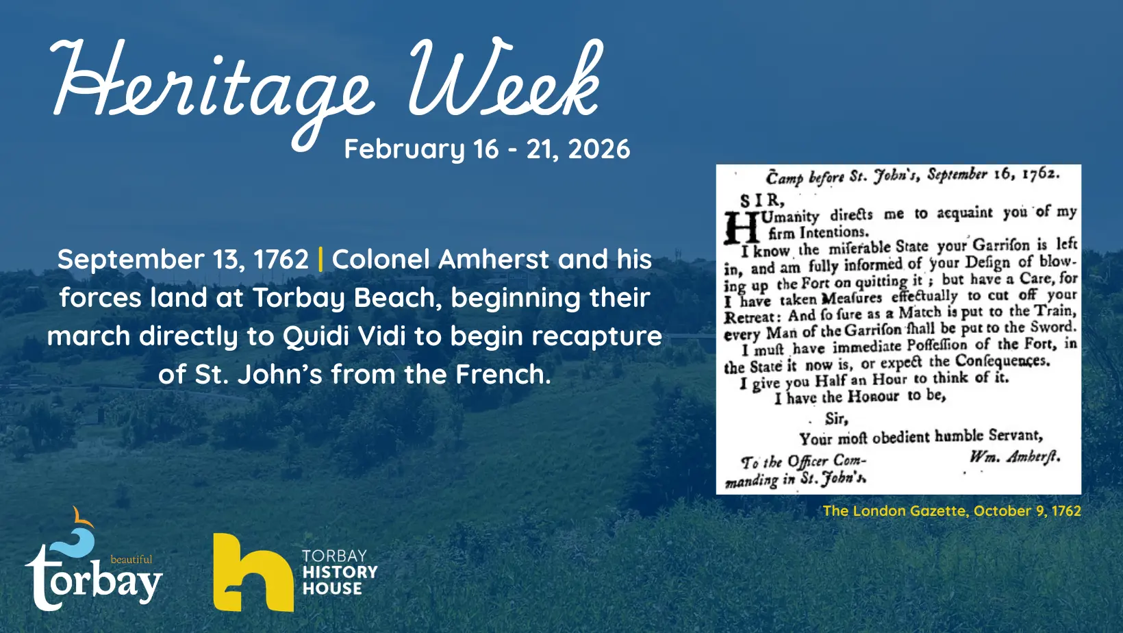 Heritage Week 2026 | Daily Acknowledgment | Day 1 | Town of Torbay